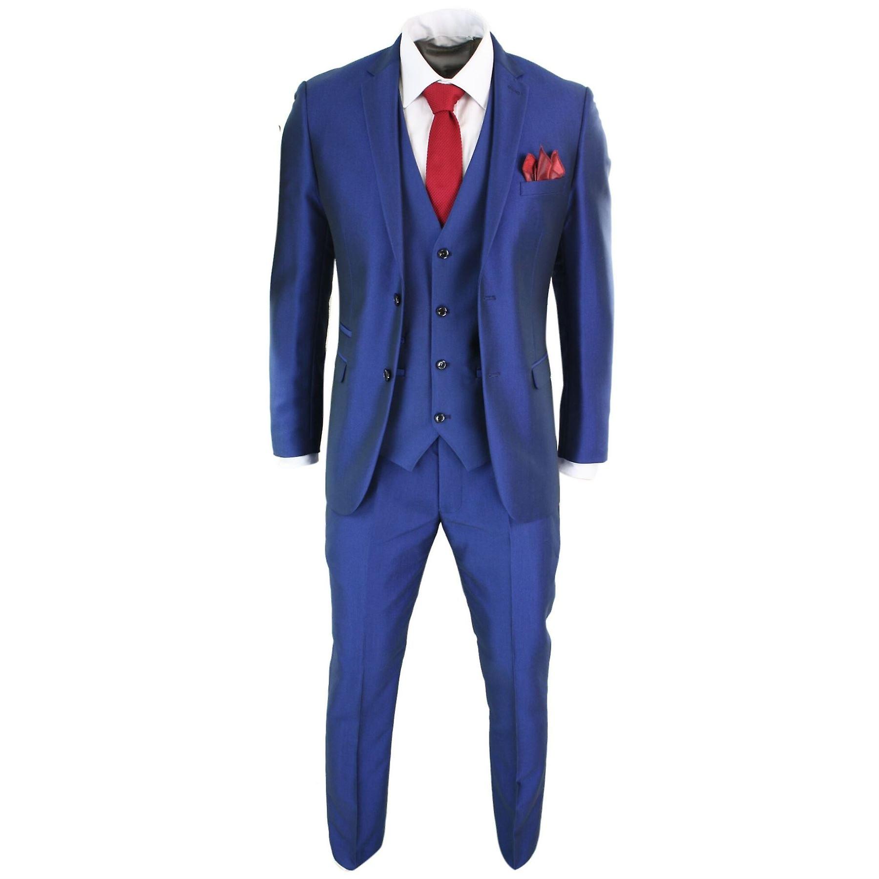 Men's 3 Piece Shiny Wedding Prom Party Suit Tailored Fit Smart Formal ...
