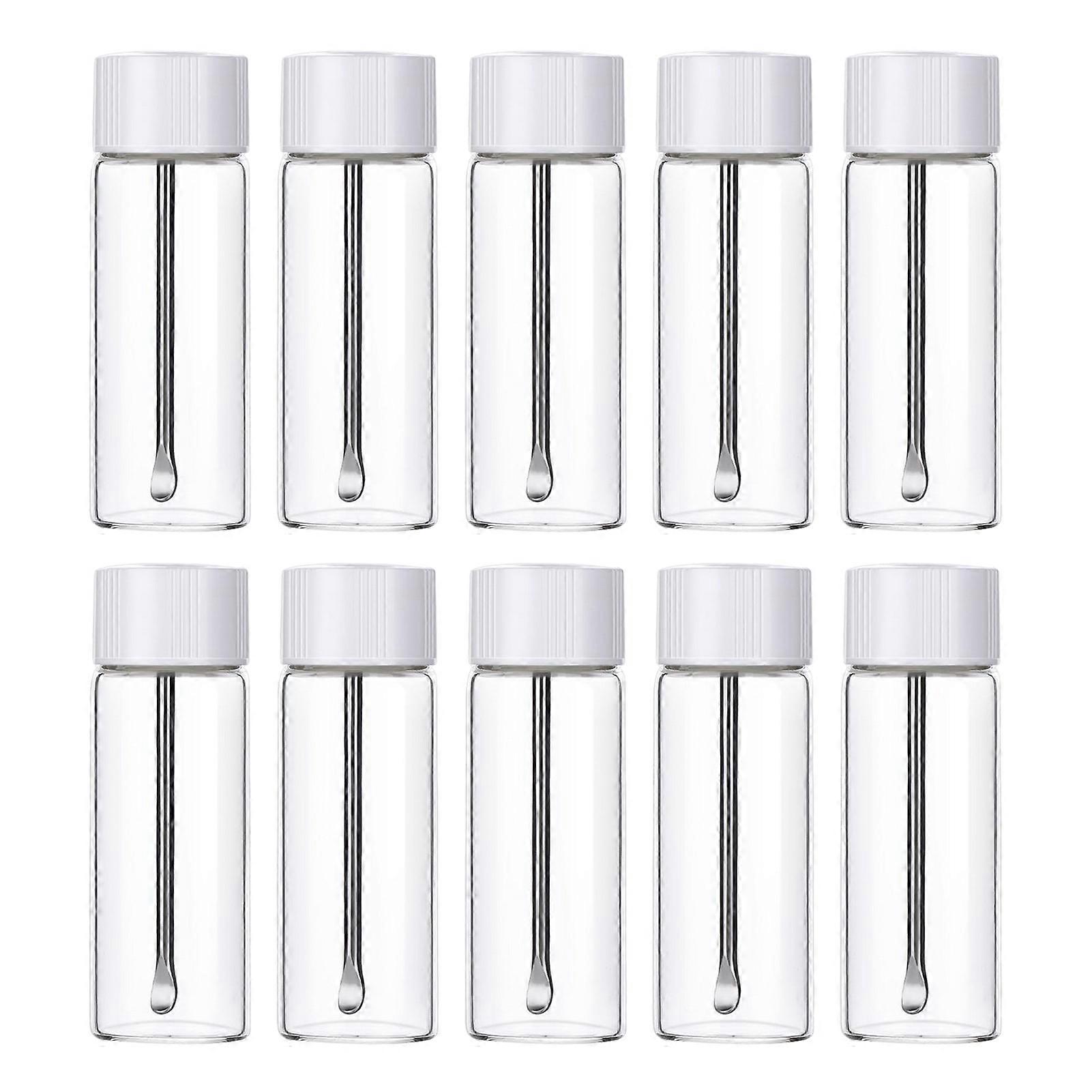 5/10Pcs Glass Powder Dispensing Bottles with Spoons Airtight Travel ...