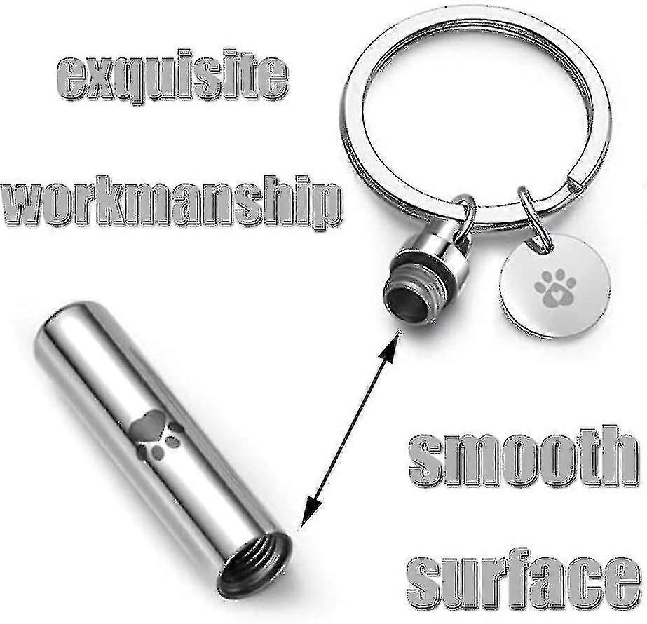 Cylinder Pet Ashes Keyring, Pawprint Dog Cat Tube Urn Memorial Keychain ...