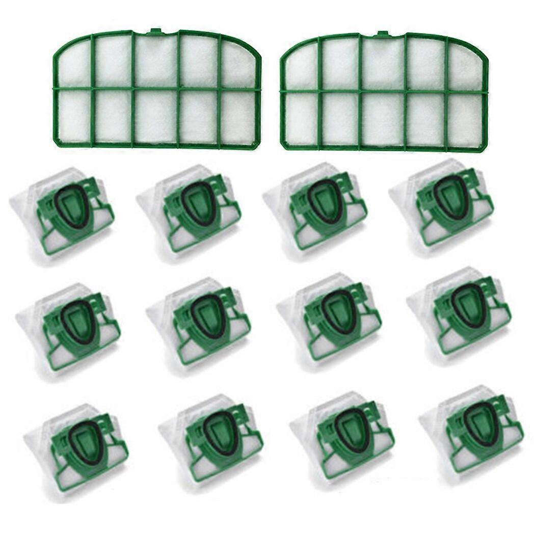 12 Vacuum Cleaner Bags + 2 Motor Protection Filters For Vorwerk Kobold ...
