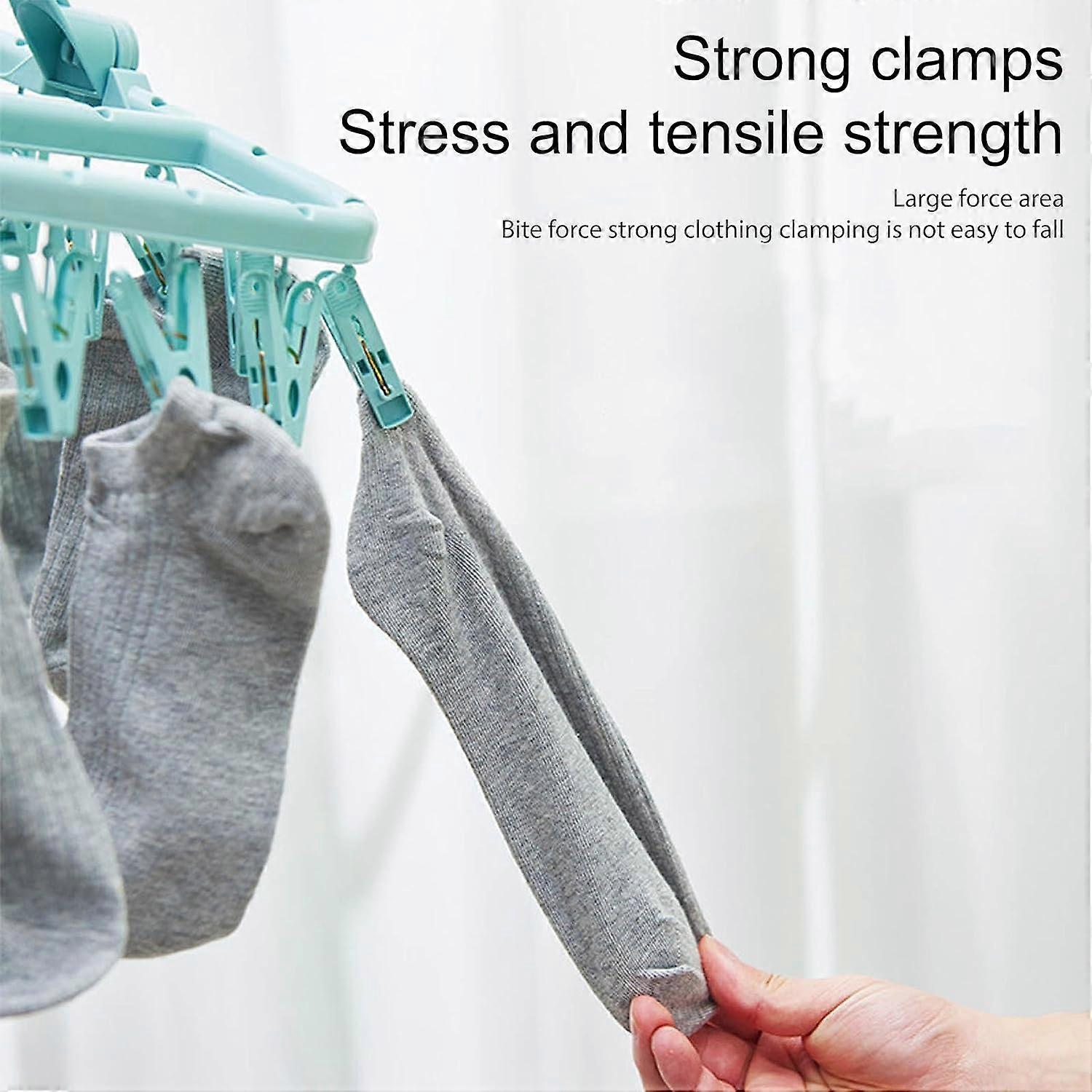 Clothes Drying Hanger and Drip Foldable Hanging Sock Rack32 Clips ...