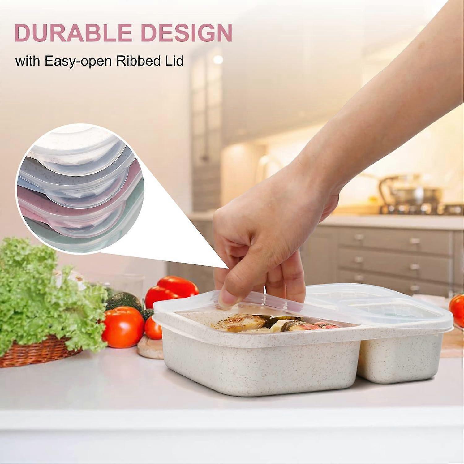 4 Pack Bento Lunch Box 3 Compartment Lunch Containers for Adults ...