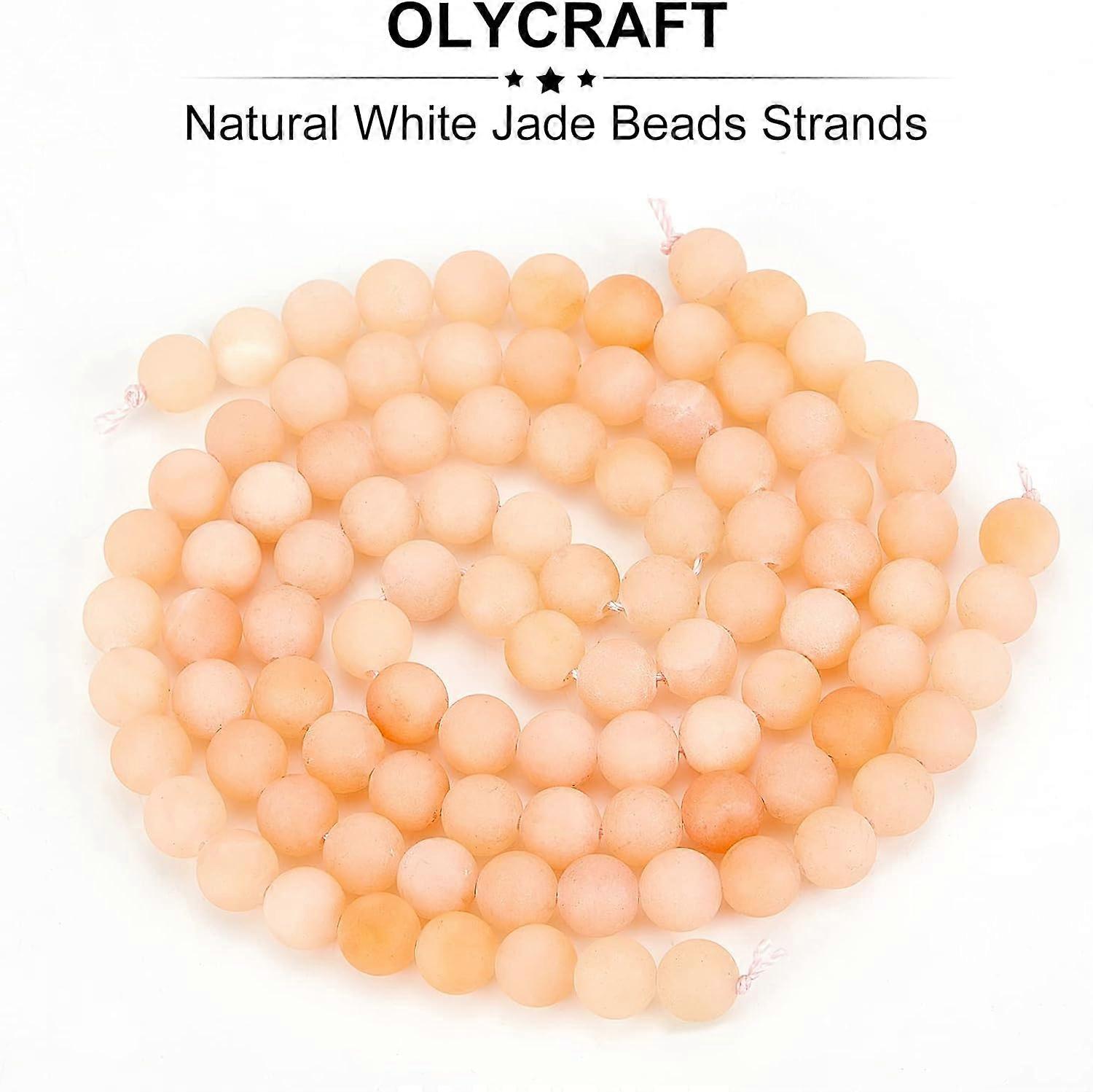 DIY 94Pcs 8mm Matte White Jade Beads Natural White Jade Beads Imitation Sunstone Round Frosted ...