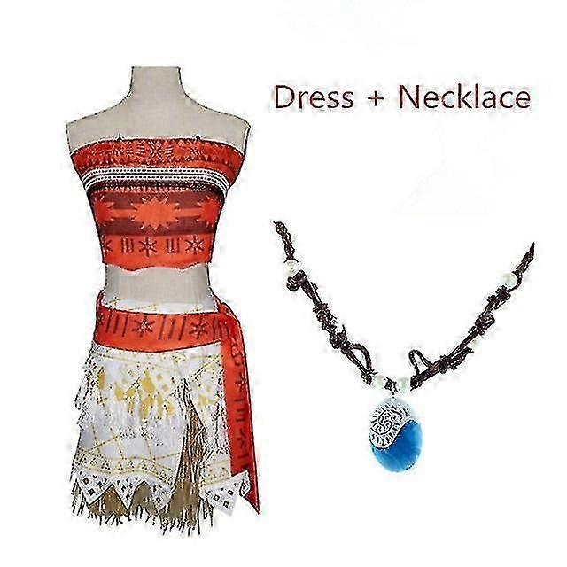 Adult Kids Princess Vaiana Moana Costume Dresses With Necklace Wig ...