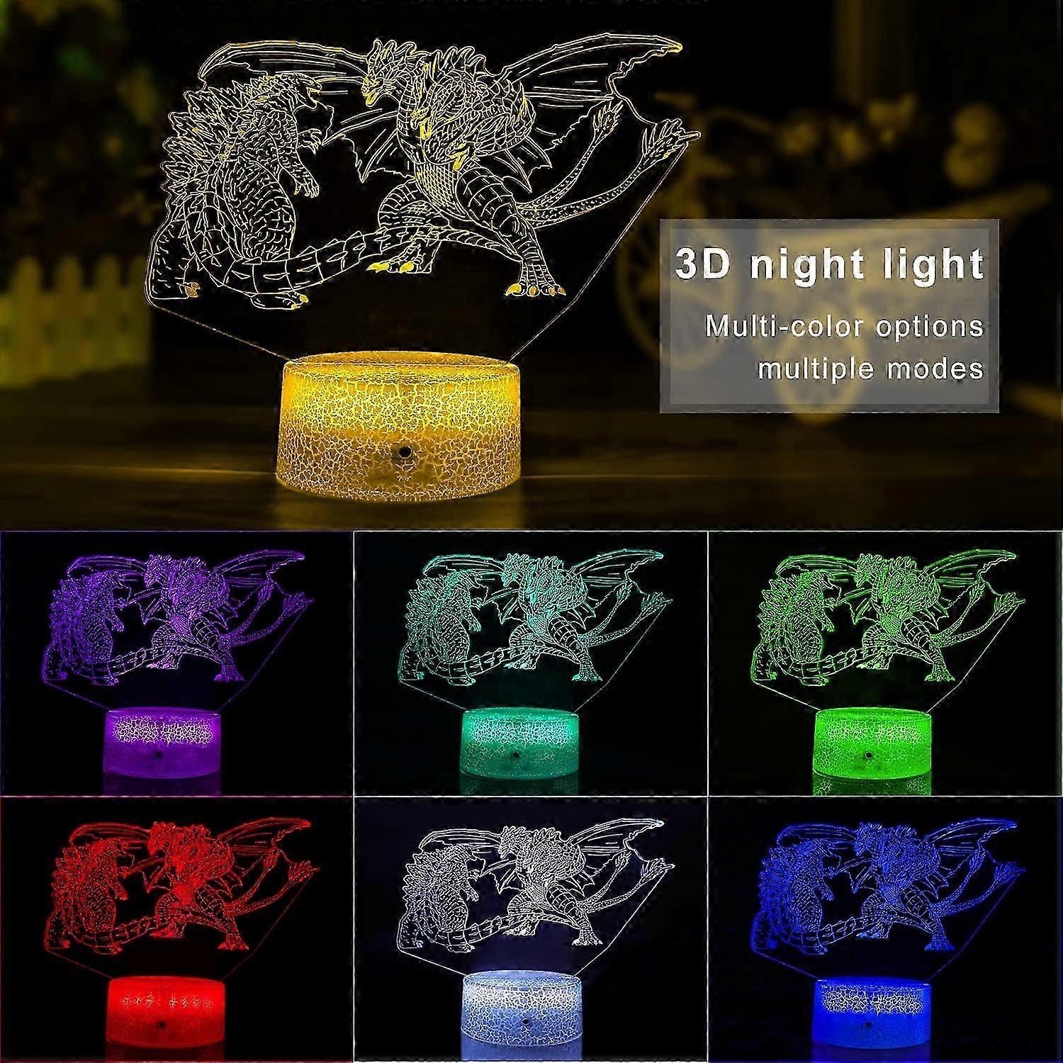 Godzilla vs Three-Headed Dragon King Ghidorah 3D Night Light, 16 Color ...