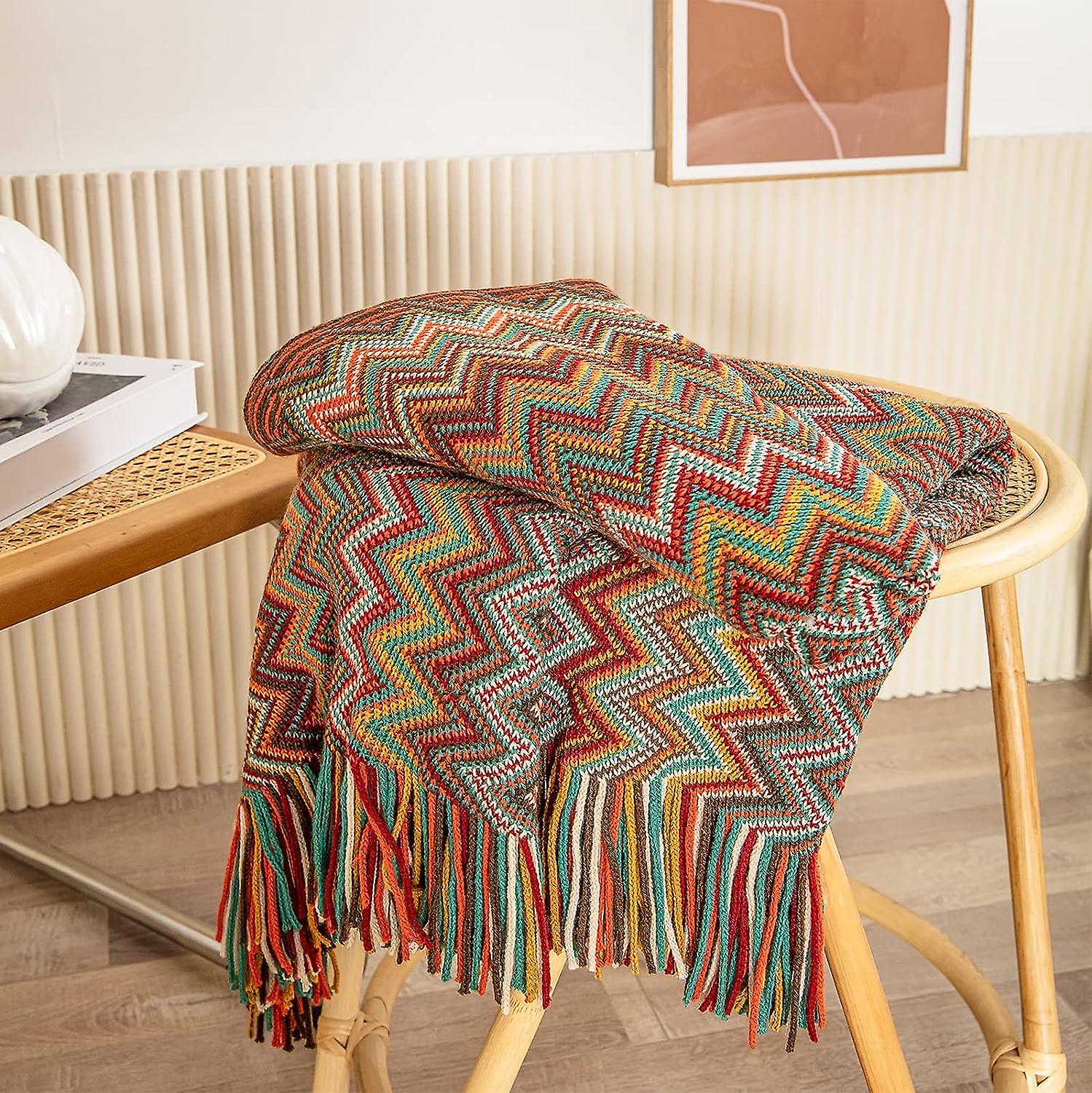 Fall Boho Throw Blanket For Couch - Soft Knit Farmhouse Boho Throw ...