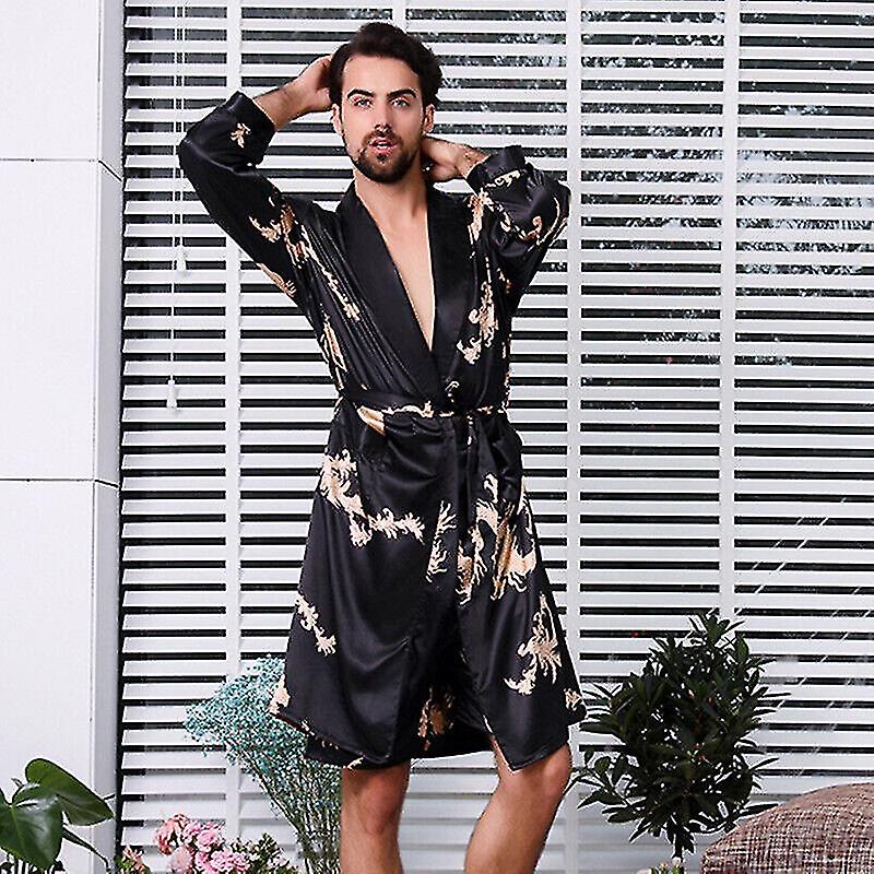 Men S Satin Robe With Shorts Silk Bathrobe Luxurious Nightgown Pajamas ...
