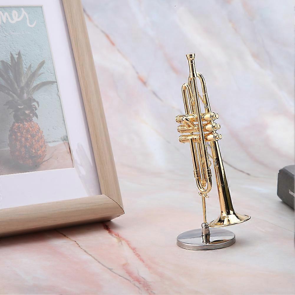 Miniature Trumpet Replica with Stand and Case Gold Plated Instrument ...