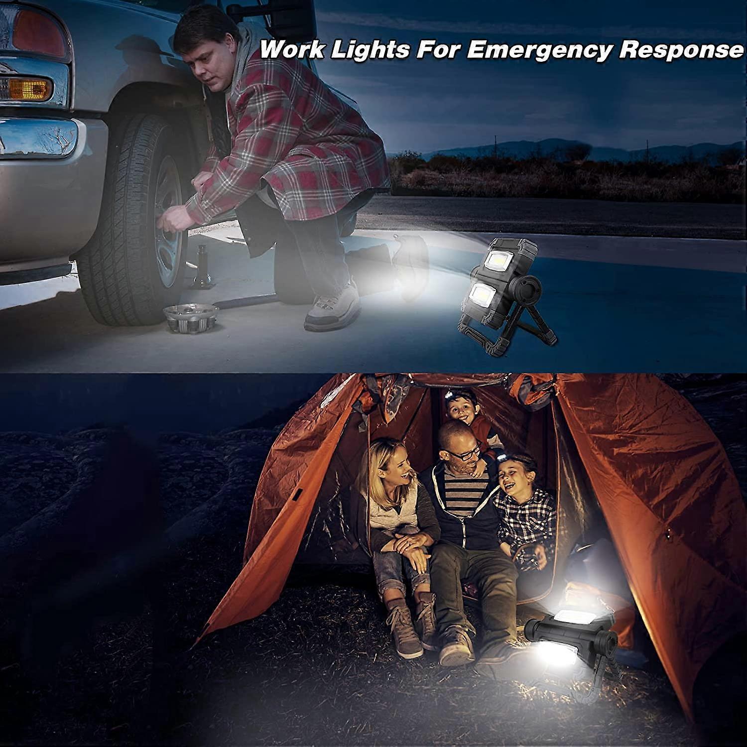 Rechargeable LED Work Light, 2 COB Headlights, 3 Modes, 20W 5000mAh ...
