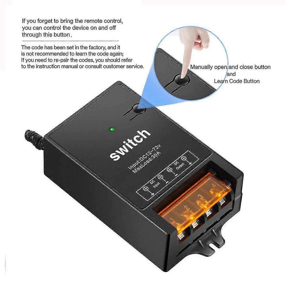 12v Remote Control Switch with 30A Relay,DC 72v 60v 48v 36v 24v 12v ...