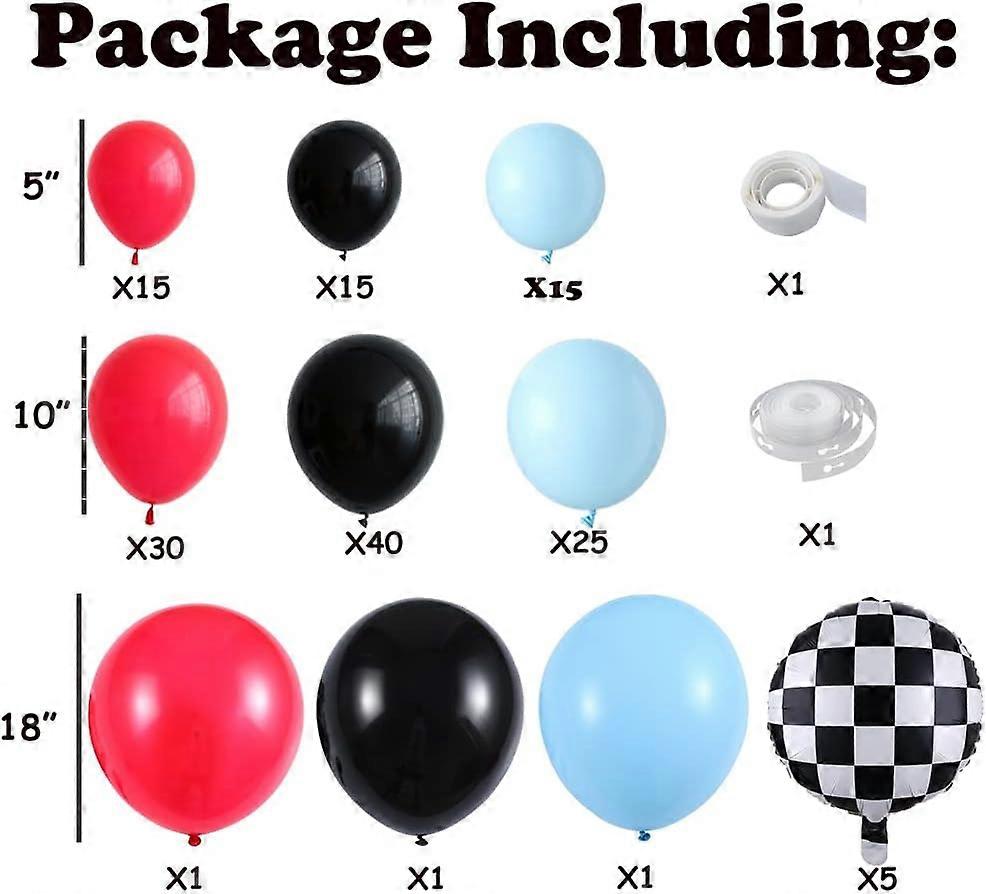 Race Car Balloons Arch Garland Kit 148PCS Red Blue Black Checkered Flag ...