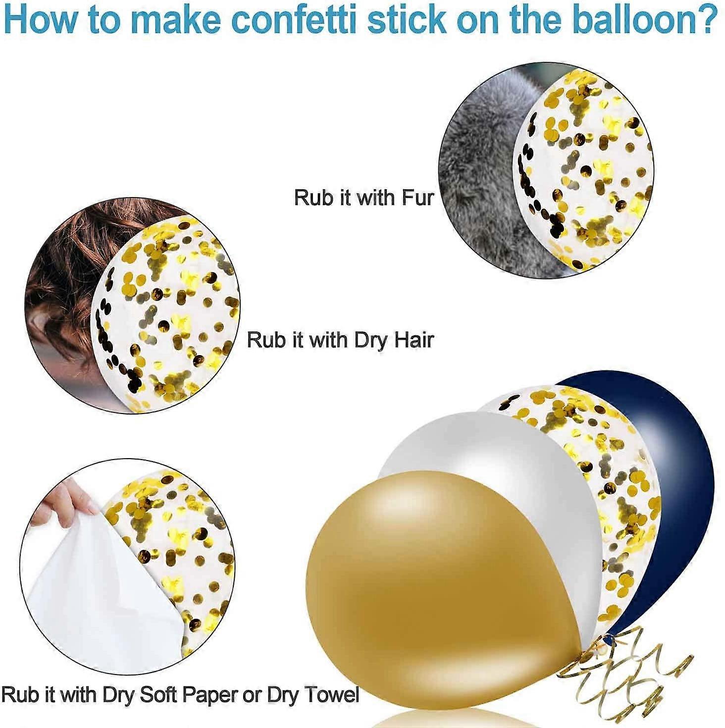 60PCS Navy Blue and Gold Confetti Balloons, Premium 12inch Pearl White and Gold Metallic Chrome ...