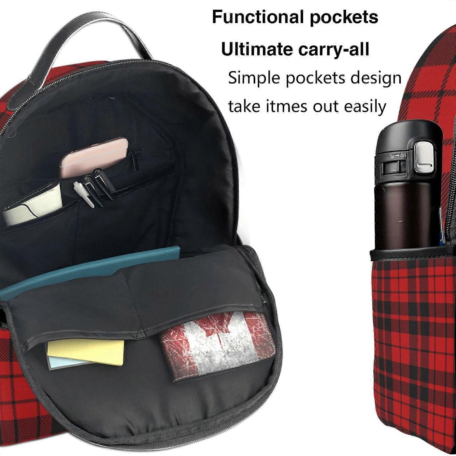 Red And Black Buffalo Plaid Pattern Backpack,Large Capacity Travel ...