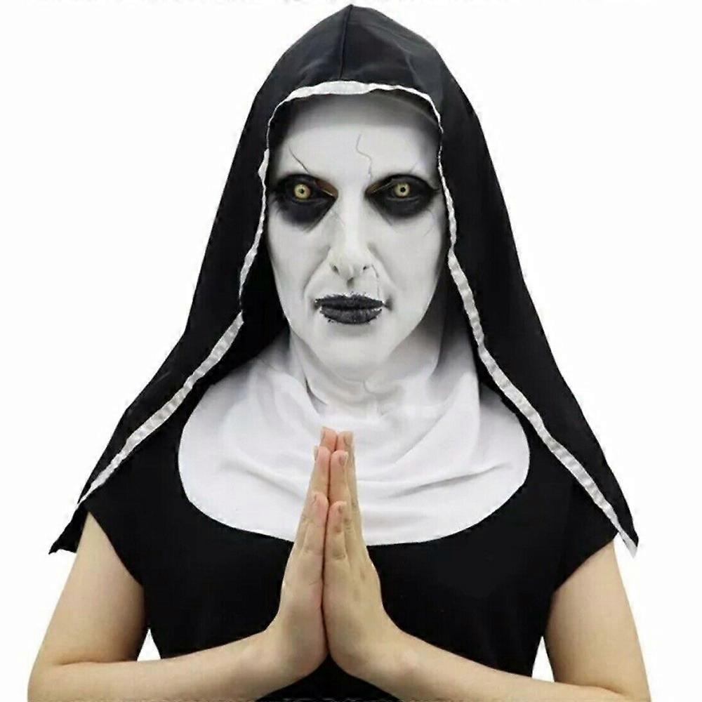 Scary Nun Mask Costume Horror Nun Full Head Mask with Scarf Adult ...