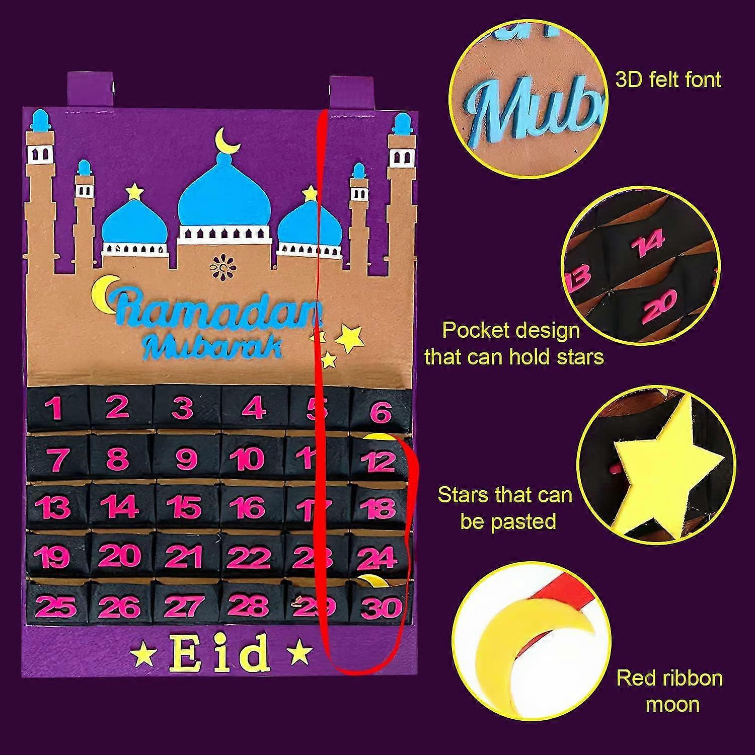 Ramadan Decorations, Ramadan Countdown Calendar Wall Hanging For Kids ...