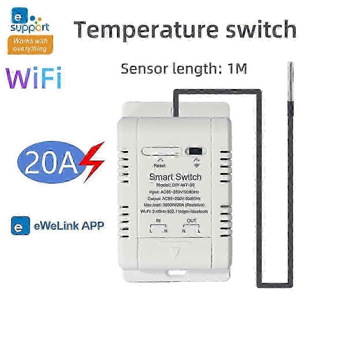 WiFi Temperature Switch with 1M Sensor Smart WiFi 20A Thermostat ...