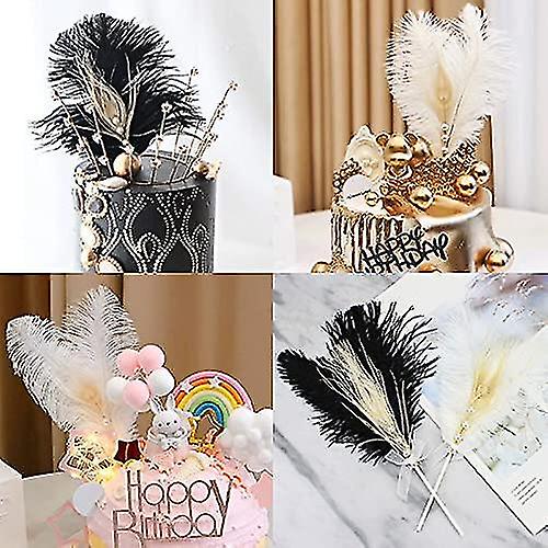 2 Pcs Feather Cake Topper Picks Cupcake Toppers Pearl Peacock Feather ...