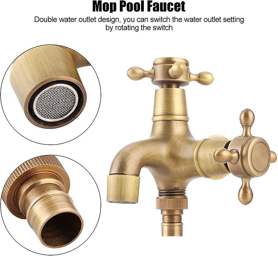 Solid Brass Garden Faucet Double Outlet Vintage Wall Mounted Washing ...