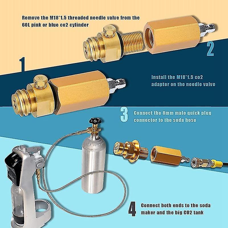 2 st 8 mm Co2-adapter Soda Machine Adapter och M18x1,5 Till 8 mm manlig ...