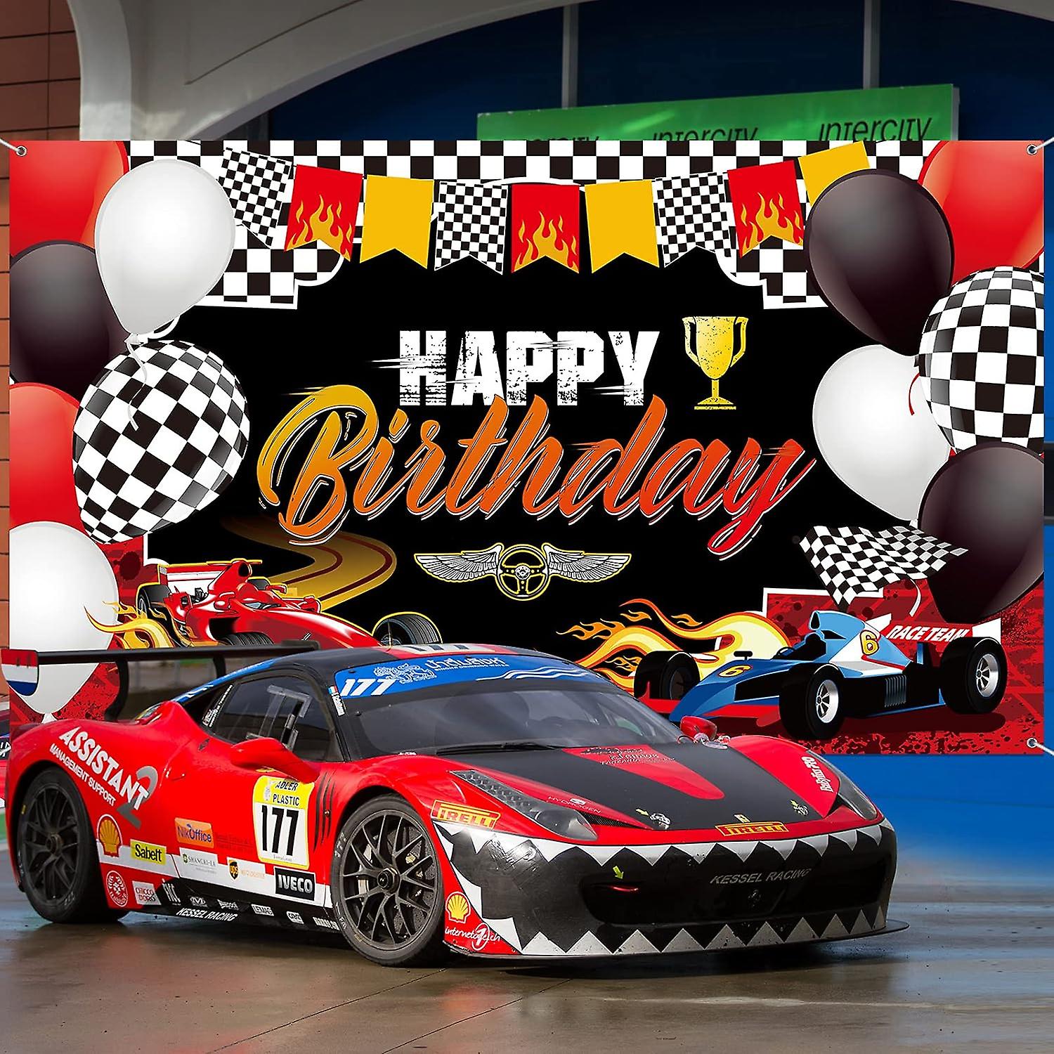 Happy Birthday Backdrop Car Themed Birthday Party Decorations Racing ...