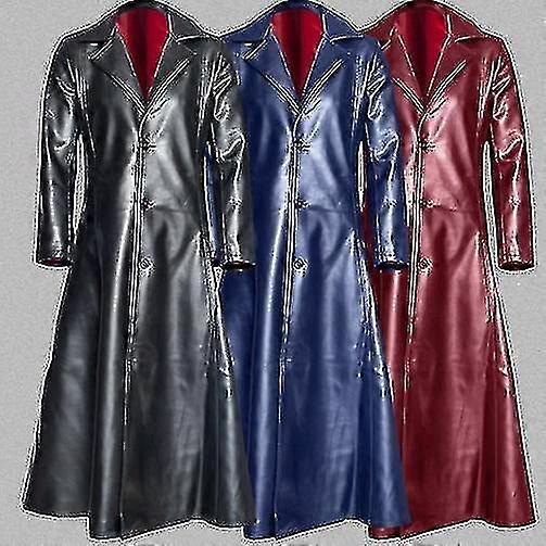Mens Lapel Gothic Punk Black Long Coat Winter Leather Long Jacket Goth ...