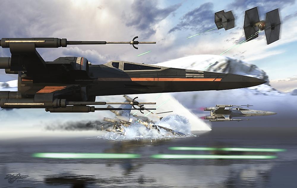Star Wars New X-Wing model cruising over a lake to attack the Empire ...