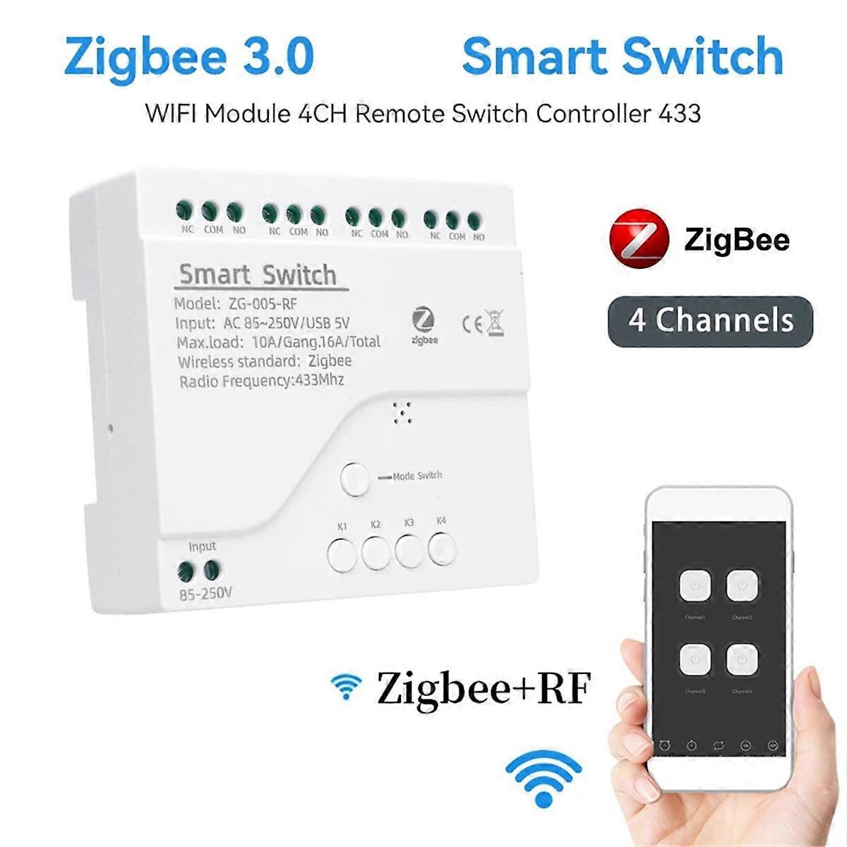 4 Channels Tuya ZigBee Smart Switch Module RF433 Smart Home Automation ...