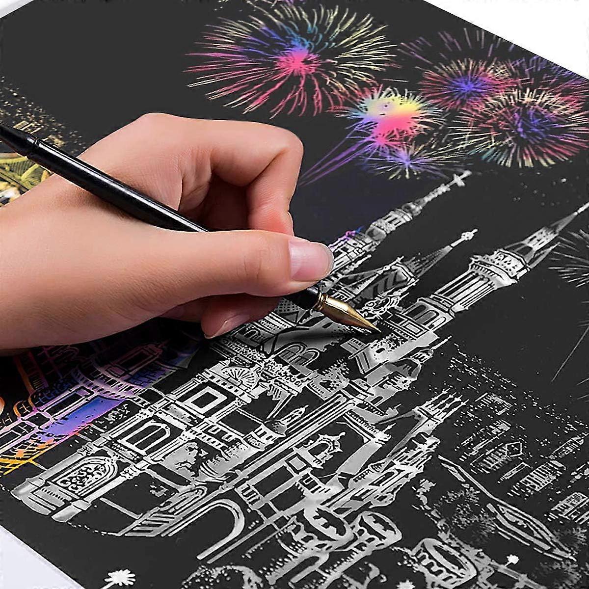 Scratch paper 405 x 285 mm, art painting city night scene black coated ...