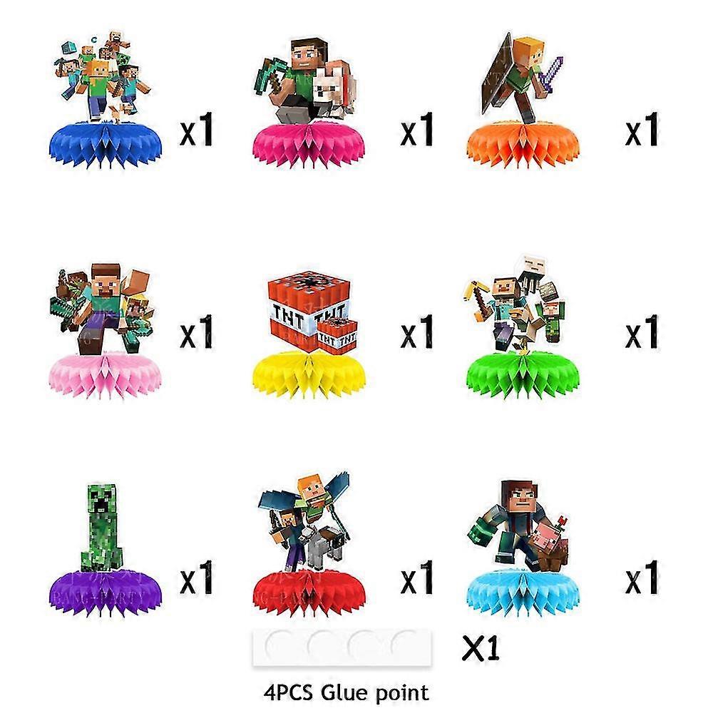 9 Pack Minecraft Theme Birthday Party Honeycomb Centerpieces Decoration ...