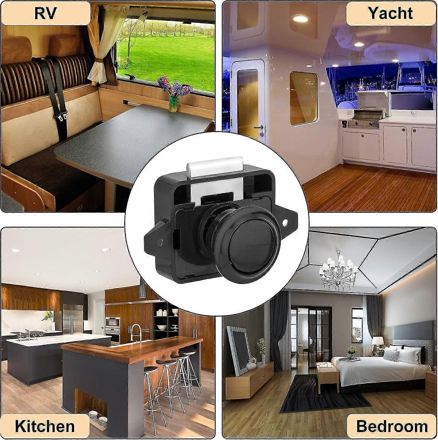 Set Of 5 Black Push Button Locks, Keyless Knobs For Cabinet Door Locks ...