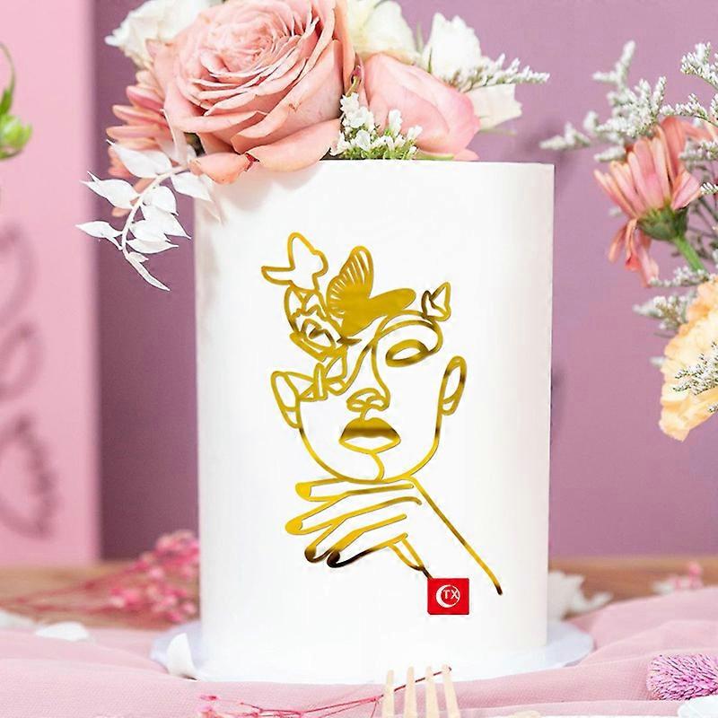 Arte Mujer embarazada Feliz cumpleaños Pastel Topper Acrílico Oro Dama ...