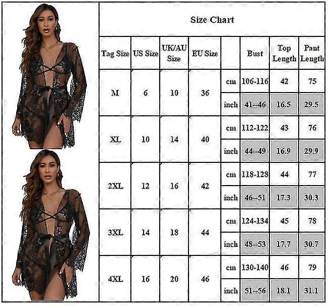 Women Sexy Lace Lingerie Kimono Robe G-string Thong Bra Set Nightgown ...