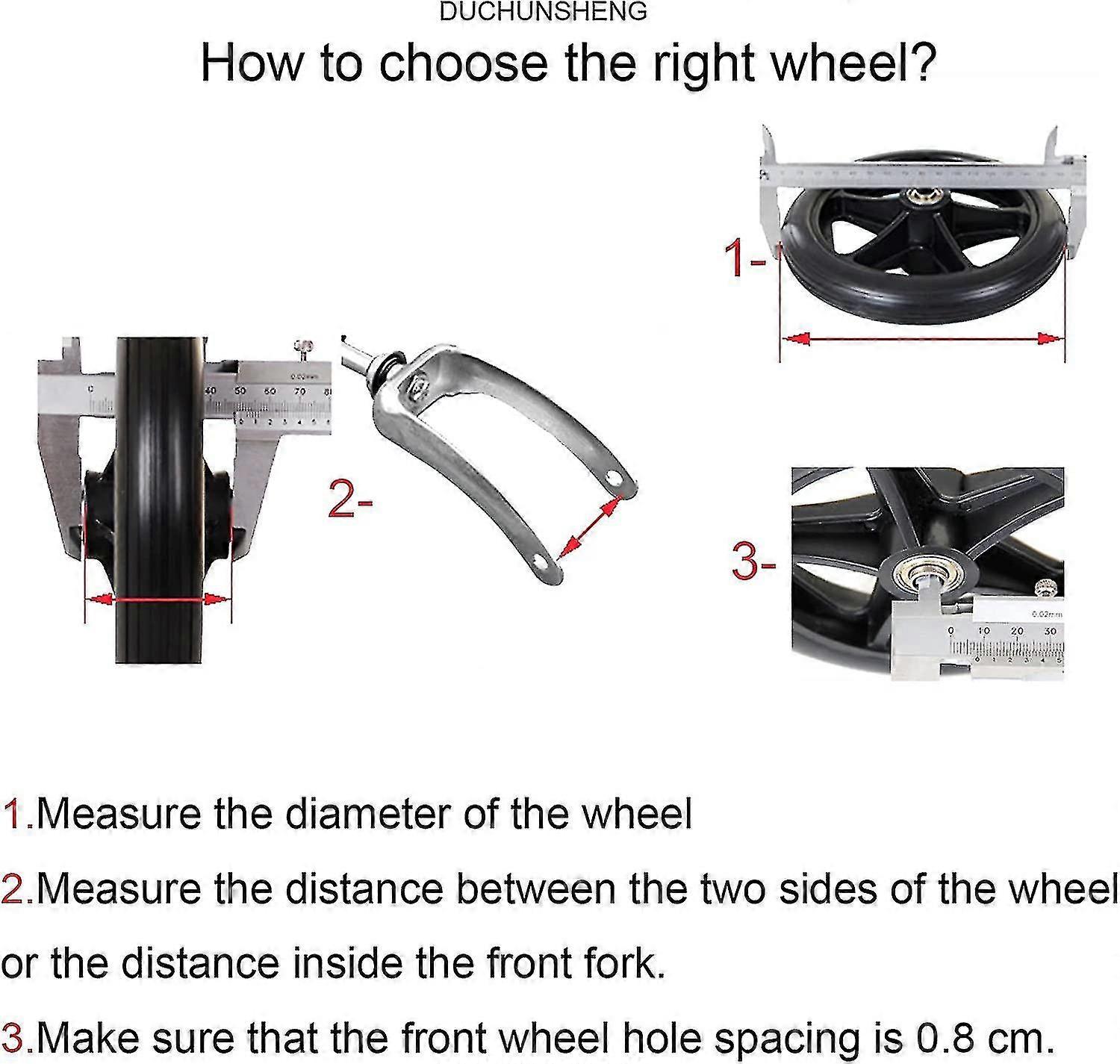 8 Inch Front Caster, 2pcs Wheelchair Replacement Wheels, Non-slip Solid ...