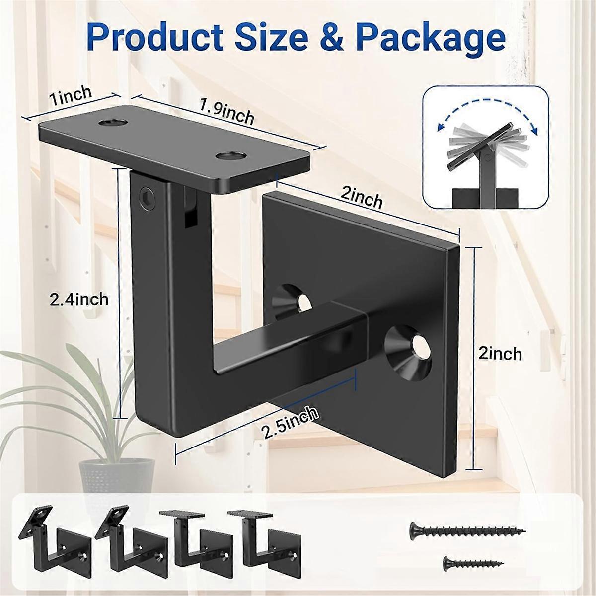 4 Pcs Adjustable Handrail Brackets, Stair Railing Brackets , Hand Rail Brackets for Stairs, Wall ...