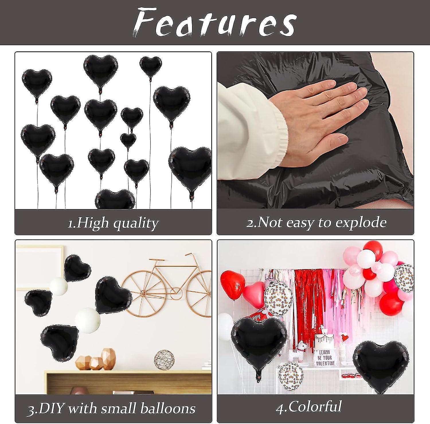 Black Heart Balloons, 5 Pcs Black Heart Shape Balloons Foil, 18 Inch ...