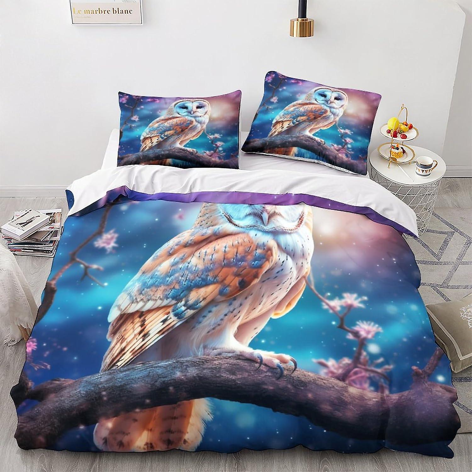 Cute Owl Bedding Set Duvet Cover Soft Microfiber Hidden Zipper Colorful ...