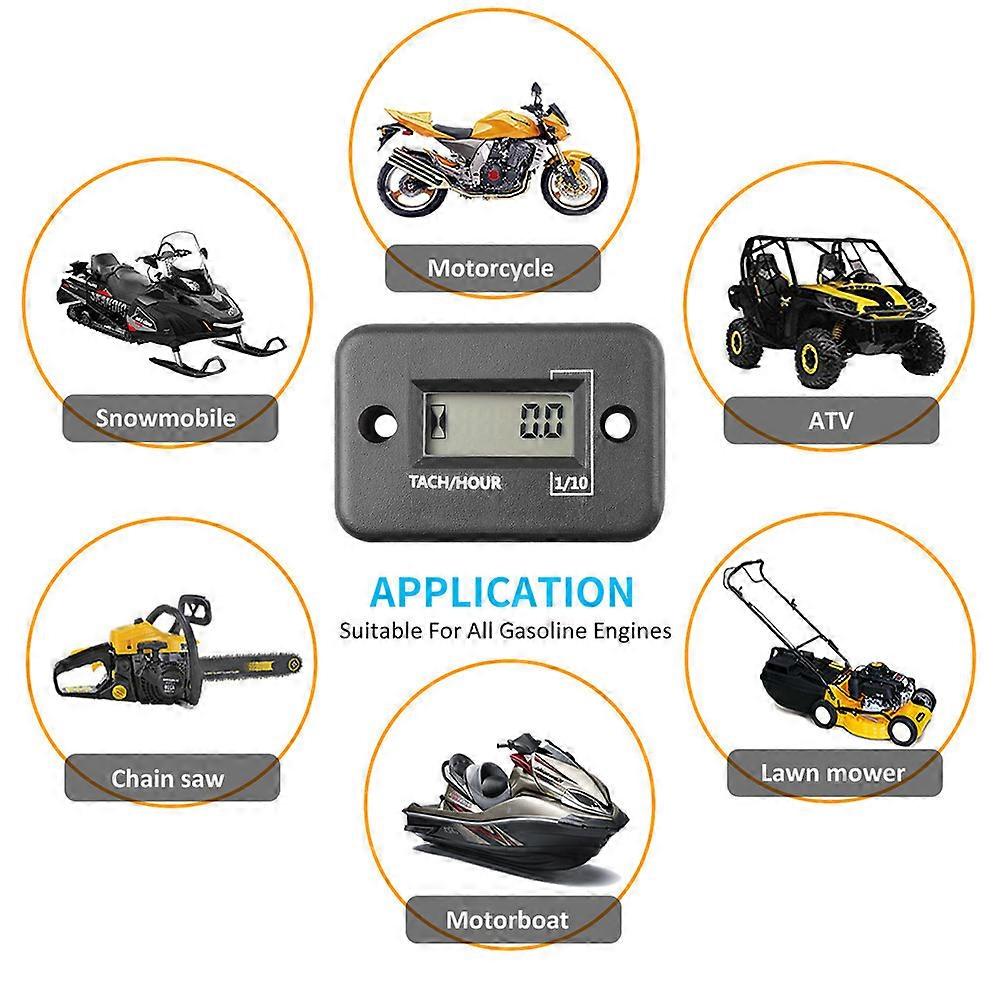 Digital Engine Tach Hour Meter Tachometer Gauge Engine RPM LCD Display For All 2 Or 4 stroke ...