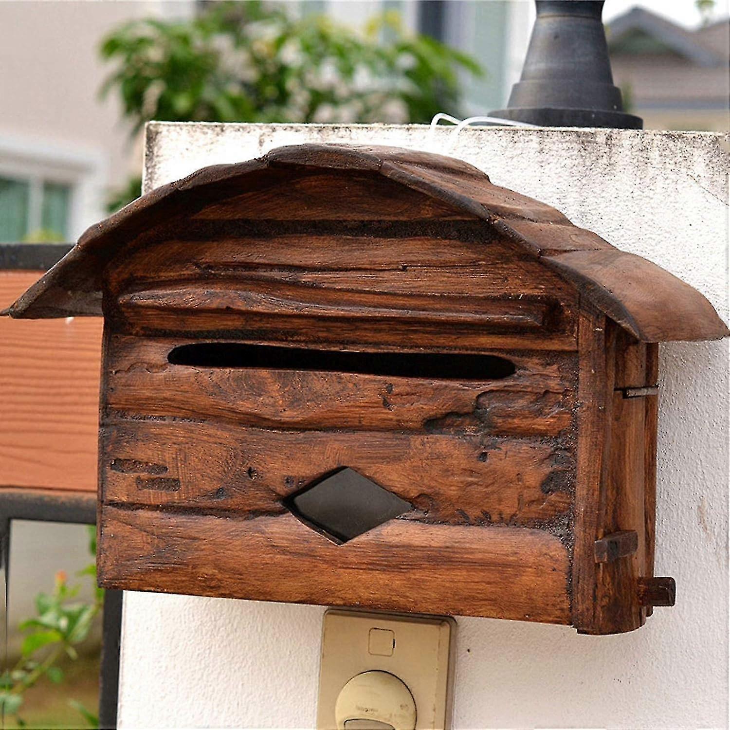 Rural Wall-mounted Wooden Mailbox With Window | Fruugo UK