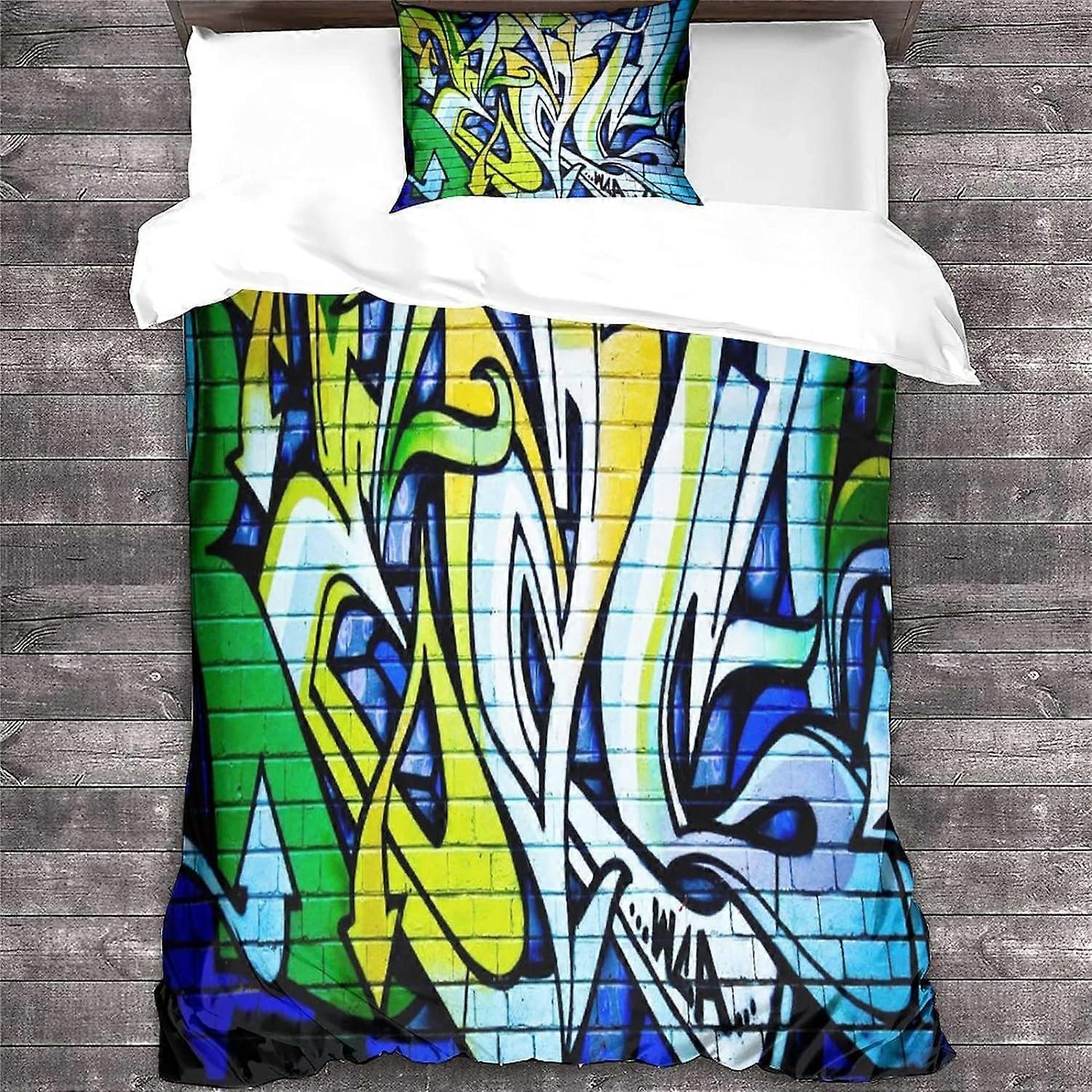 Graffiti sengetøy sett med dynetrekk 3D street art dynetrekk og putevar ...