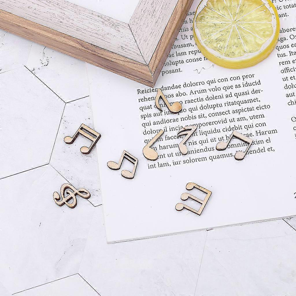100 Pieces/set Musical Note Wood Slice Kit Rustic Wood Cutout Craft ...