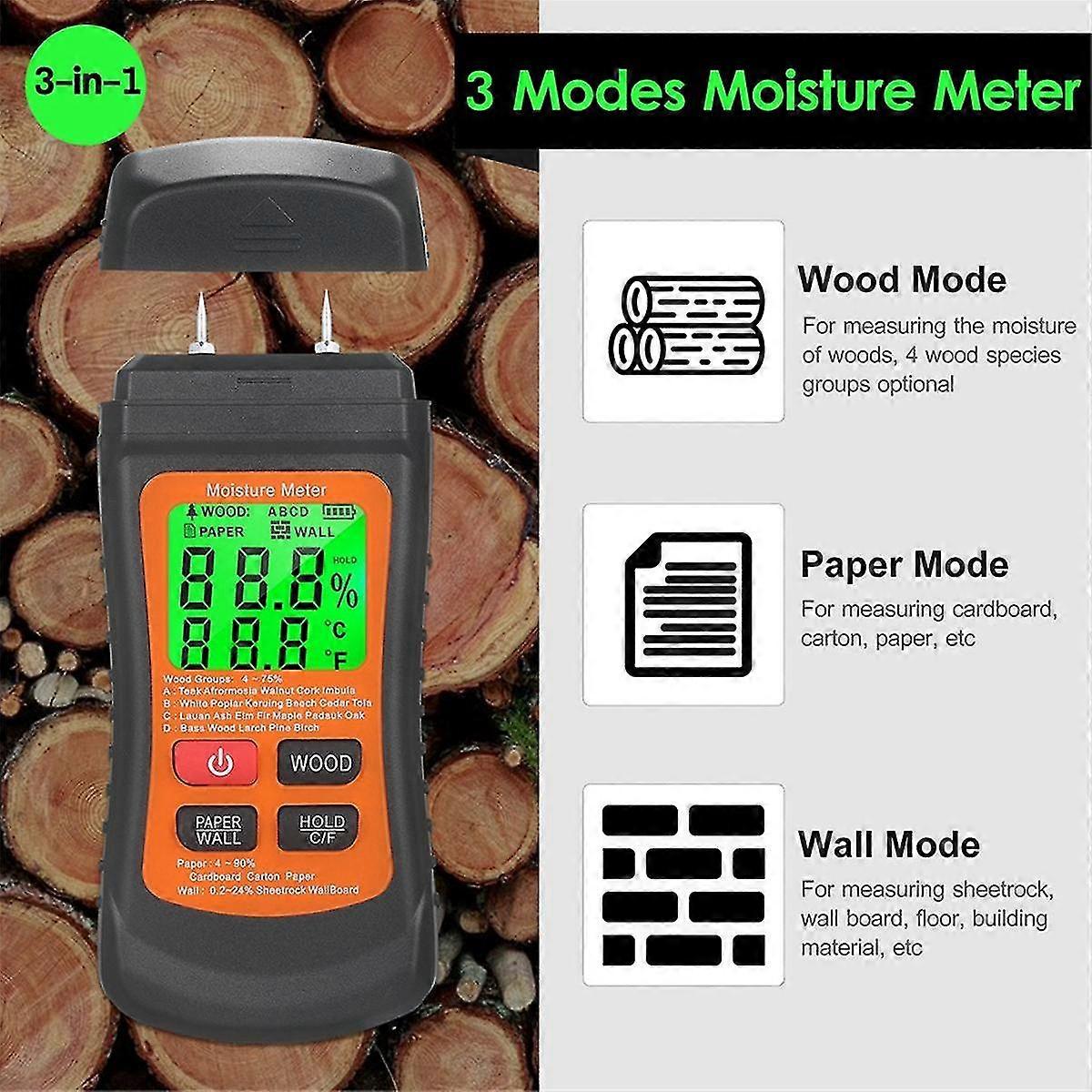 Multifunctional Digital Wood Moisture Meter 2 Needle Wall Cardboard ...
