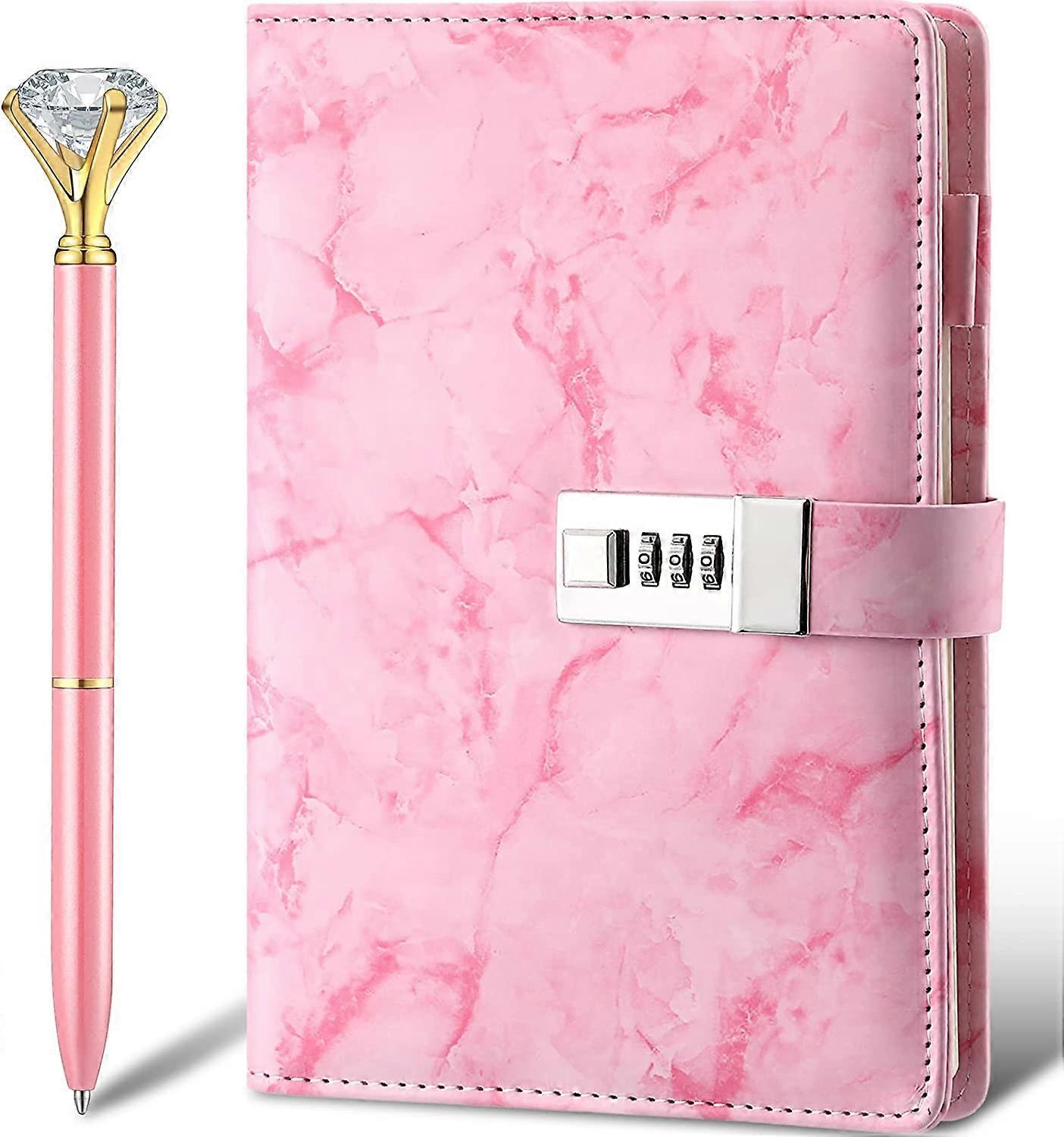 Diary with Lock Marble PU Leather A5 Journal Combination Lock Secret ...