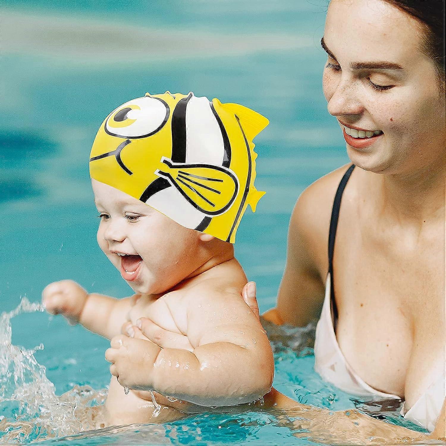 2Packs Kids Cartoon Fish Swim Caps Children Elastic Swimming Hats Silicone Swimming Caps for ...