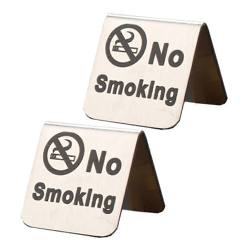2PCS Stainless Steel No Smoking Sign Triangle Free Standing No Smoking ...