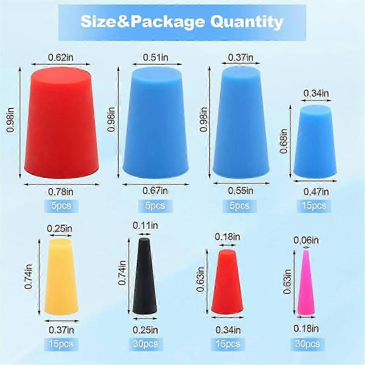 120Pcs Silicone Rubber Tapered Plugs, High Temp Silicone Rubber 8 Sizes ...