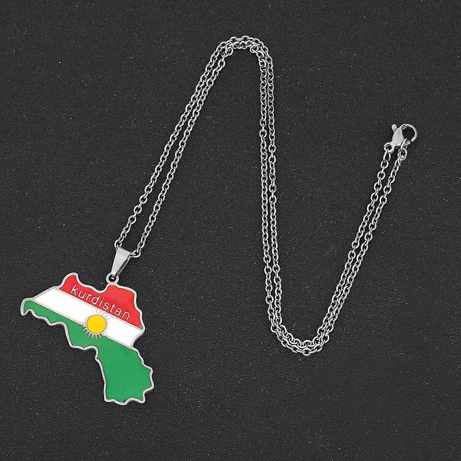 Stainless Steel Kurdistan Map Pendant Necklaces Chain Kurdish Flag Map ...
