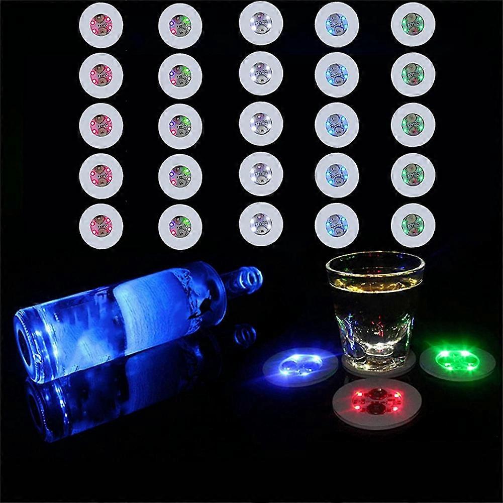 25 Pcs LED Coaster Round Flash Cup Mat Sticker Lights for Wine Liquor ...