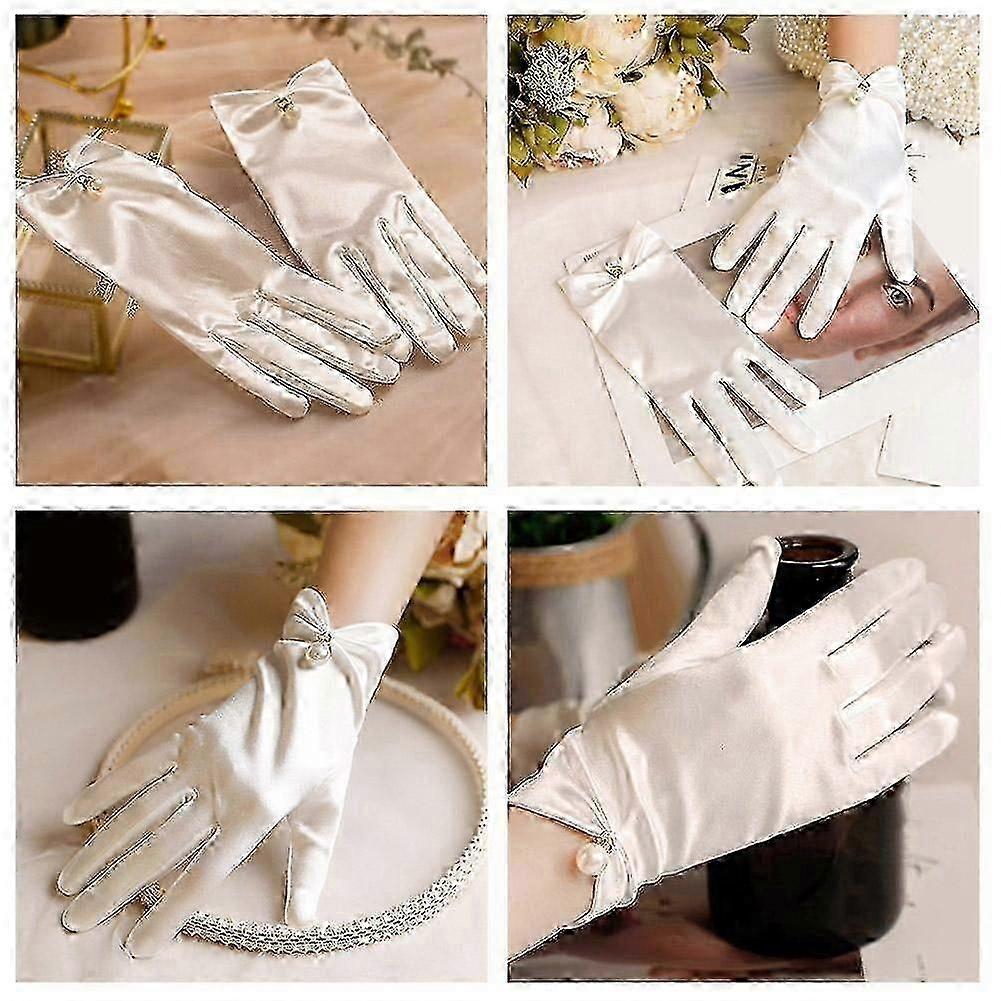 2025 Short Satin Gloves Border Wedding Opera Tea Party Gloves For Women ...