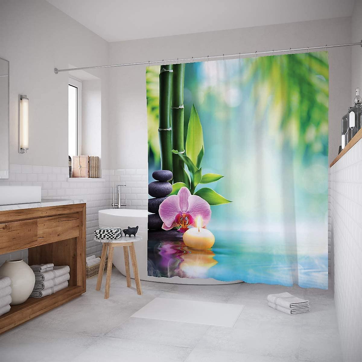 Spa Bath Curtain, Iconic Spa Features, with Candles and Bamboo ...