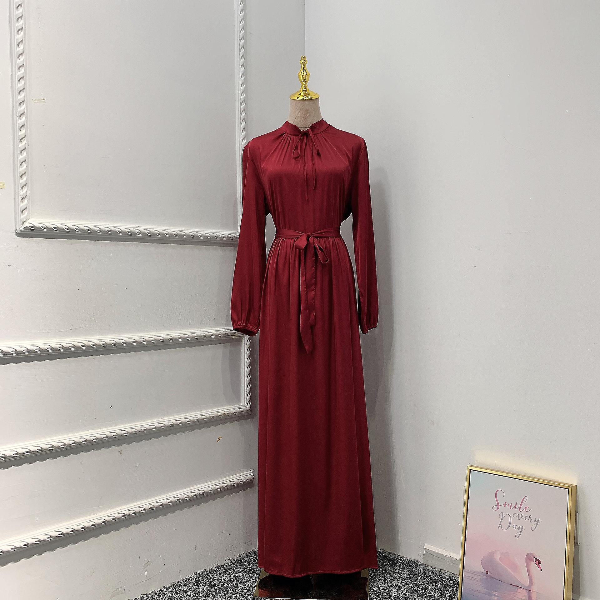 Elegant Satin Muslim Dress Women Hijab Abaya Caftan Marocain Long Robe Islamic Clothing Big ...